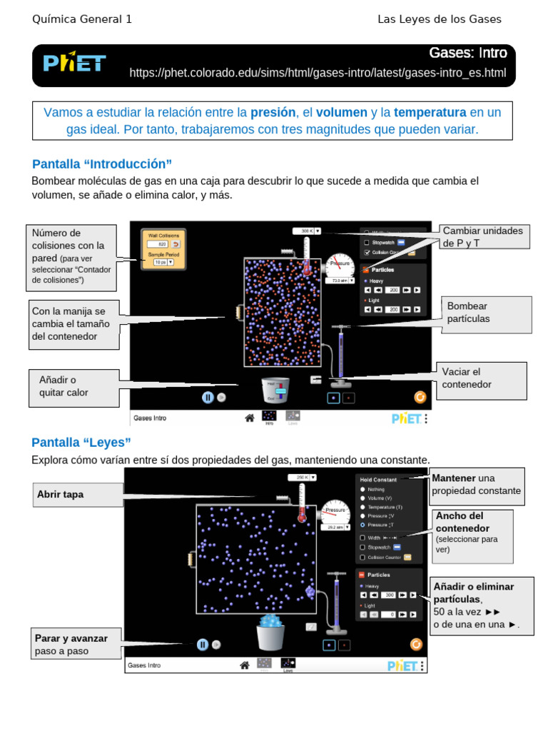 EJERCICIO - Phet - Leyes de Los Gases | PDF | Gases | Cantidad