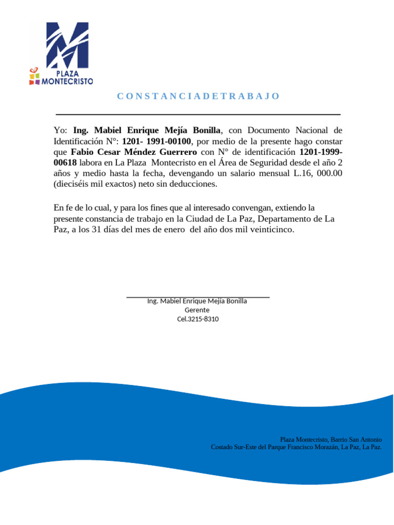 CONSTANCIA DE TRABAJO Fabio | PDF