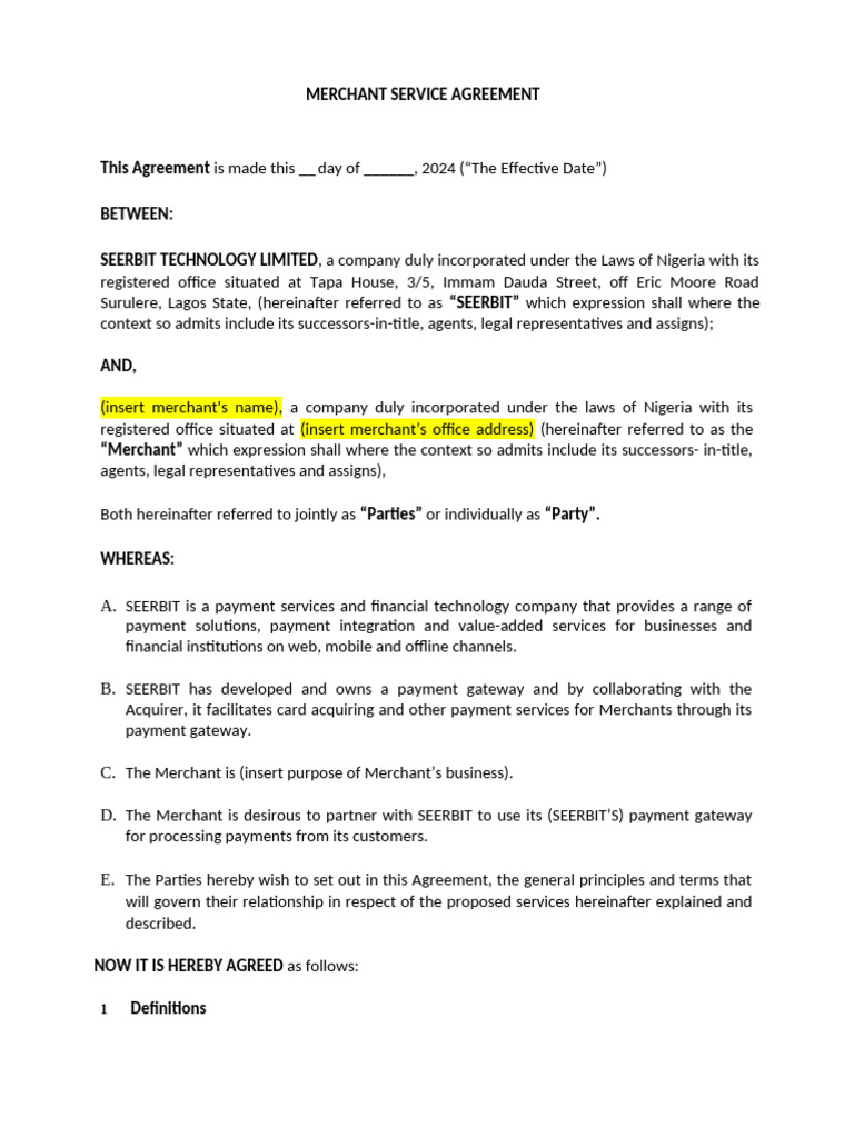 Merchant SLA Template Nigeria | PDF | Indemnity | Credit Card