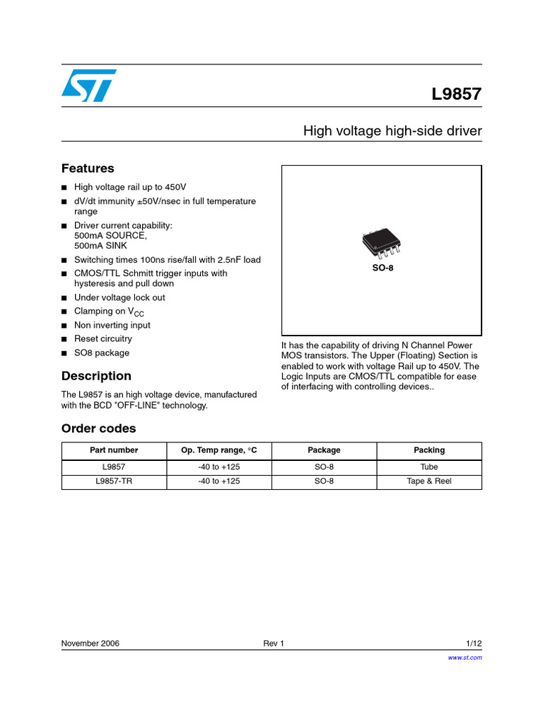 L9857 TR STMicroelectronics | PDF | Mosfet | Cmos