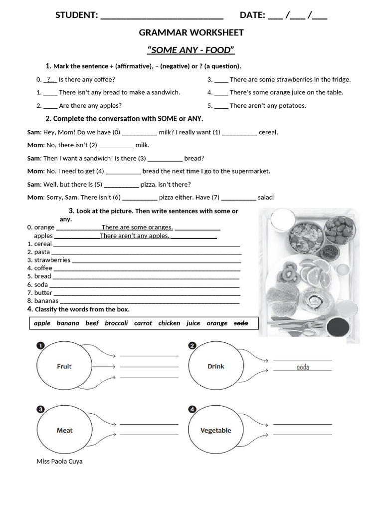 Some and Any: Food Grammar Worksheet | PDF