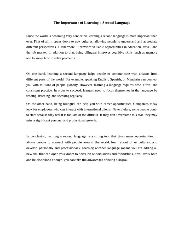 The Importance of Learning A Second Language | PDF