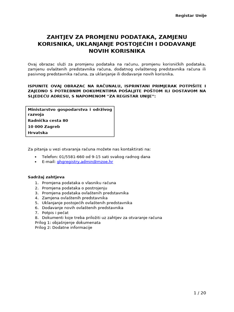 Zahtjev Za Promjenu Podataka Zamjenu Korisnika - 10 | PDF