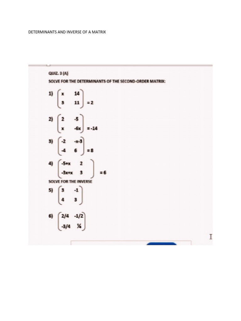 Determinants and Inverse of A Matrix | PDF