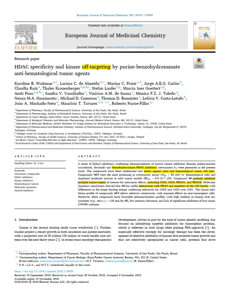 Waitman Et Al 2024 - INIBIDOR Hdac | PDF | Enzyme Inhibitor | Ligand