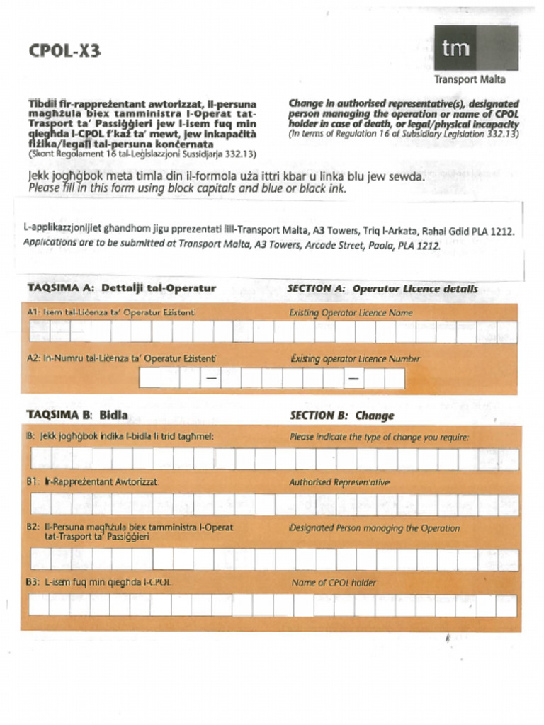 Cpol-X3 - Change in Authorised Representative Designated Person Managing The Operation or Name ...