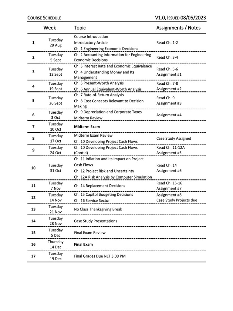 CMGT 547 Schedule Fall 2023 Rev. 1 | PDF