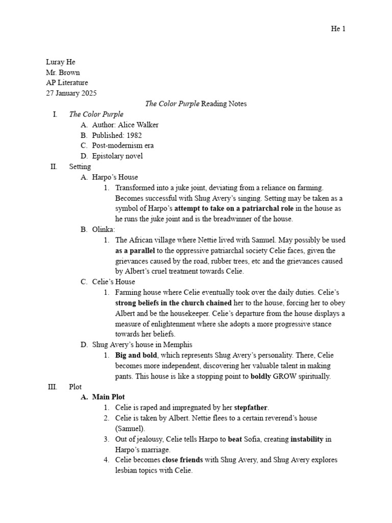 The Color Purple: Key Themes & Analysis | PDF