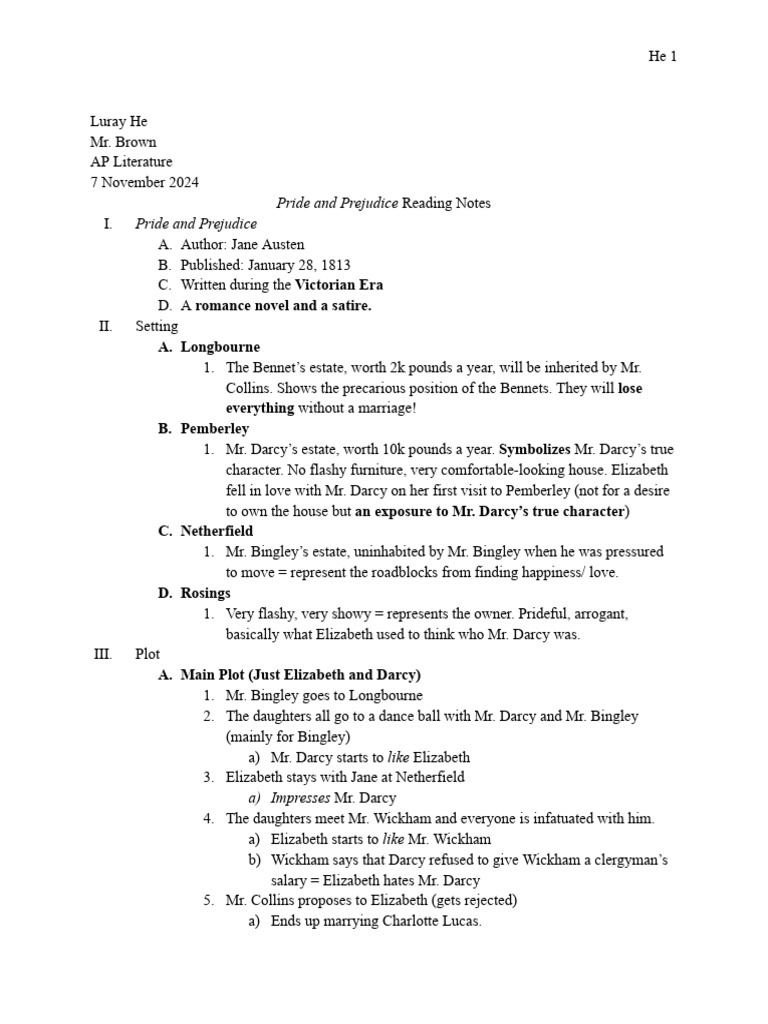 Pride and Prejudice: Key Themes & Analysis | PDF | Mr. Darcy | Pride ...