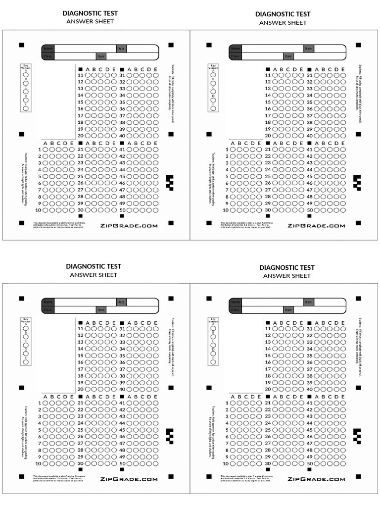 Zip Grade Answer Sheet 50 Items | PDF