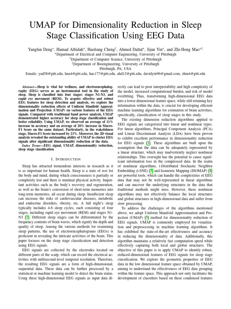 UMAP For Dimensionality Reduction in Sleep Stage Classification Using ...