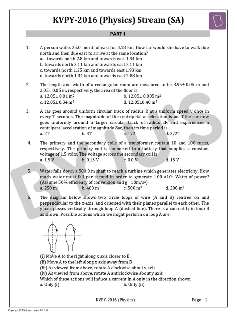 KVPY SA 2016 Phsics Questions Answerkey Solutions | PDF | Rotation ...