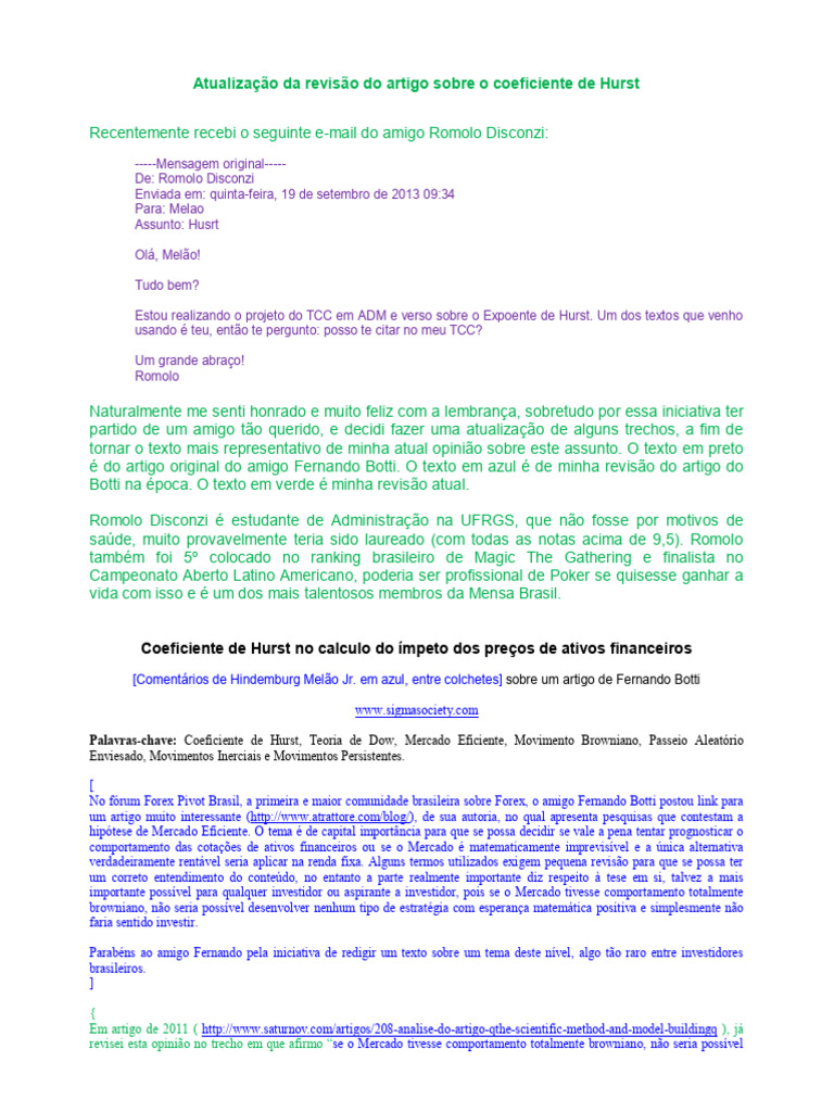 141 - Revisão de Artigo Sobre Coeficiente de Hurst | PDF | Fractal ...