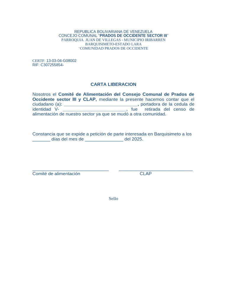 Carta de Liberacion | PDF