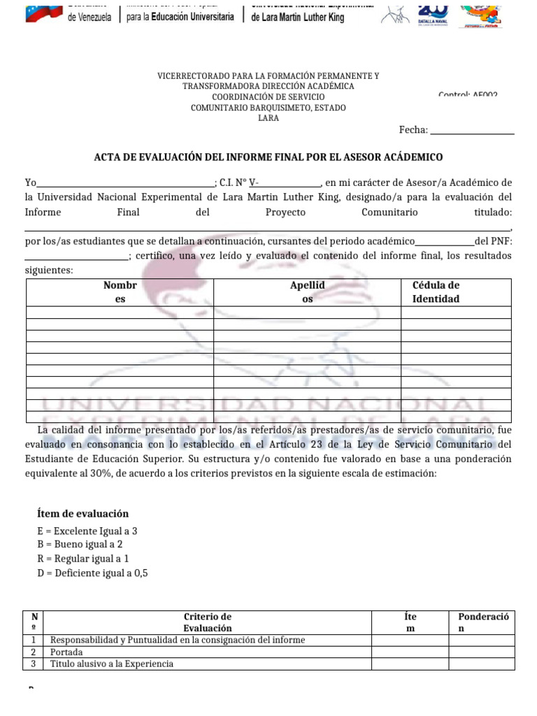 Acta de Evaluación Asesor Academico SC Final | PDF
