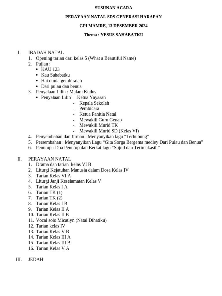 Susunan Acara Natal 2024 | PDF