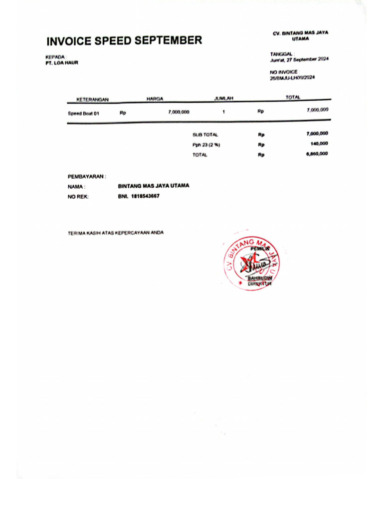 Invoice - Speed - Boad September | PDF