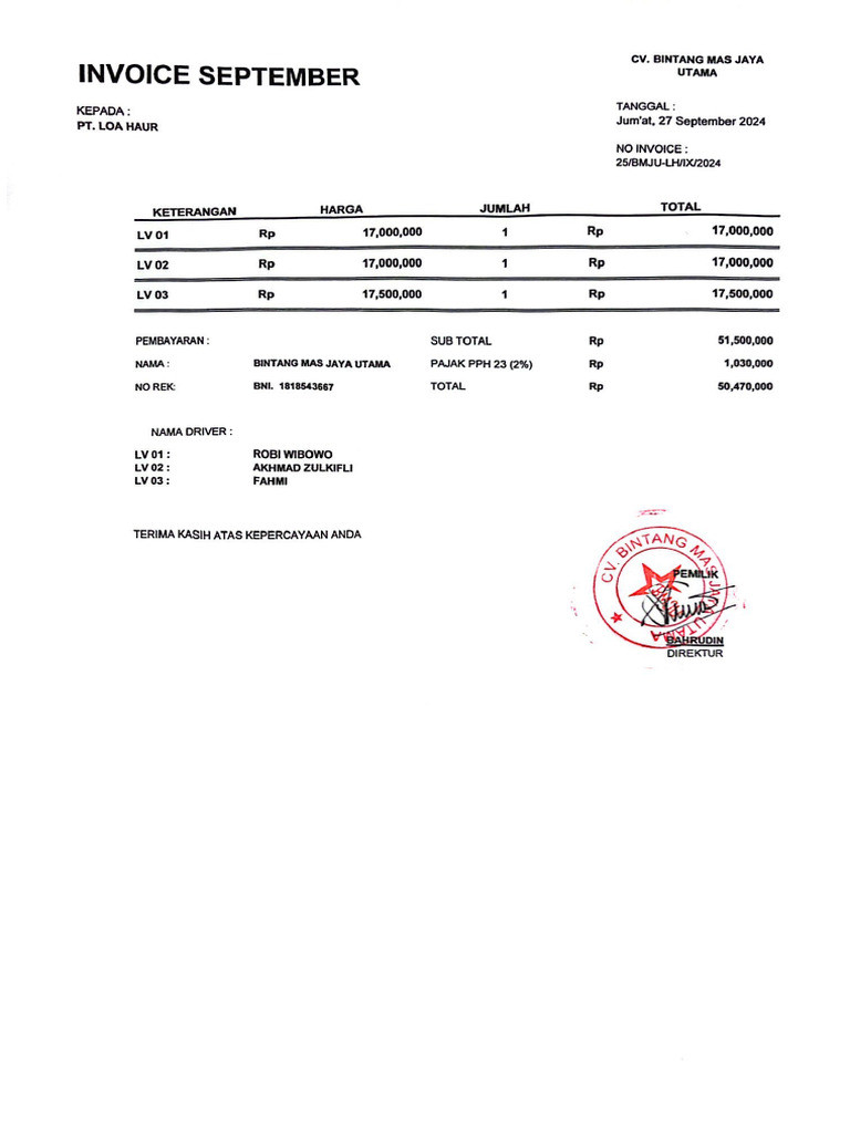 Invoice LV September | PDF