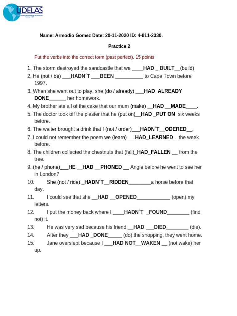 Practice 2 Past Perfect | PDF