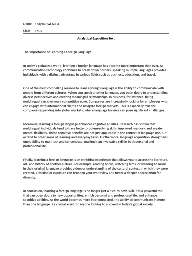 Kaysa - Analytical Exposition Text | PDF | Foreign Language | Multilingualism