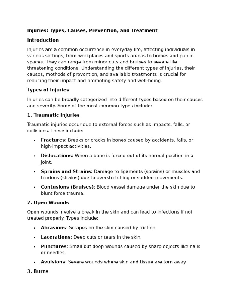 Types and Prevention of Injuries | PDF | Burn | Diseases And Disorders