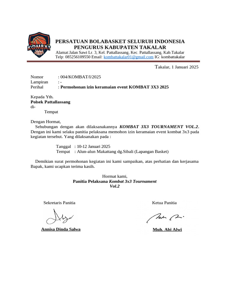 surat undangan lomba basket | PDF