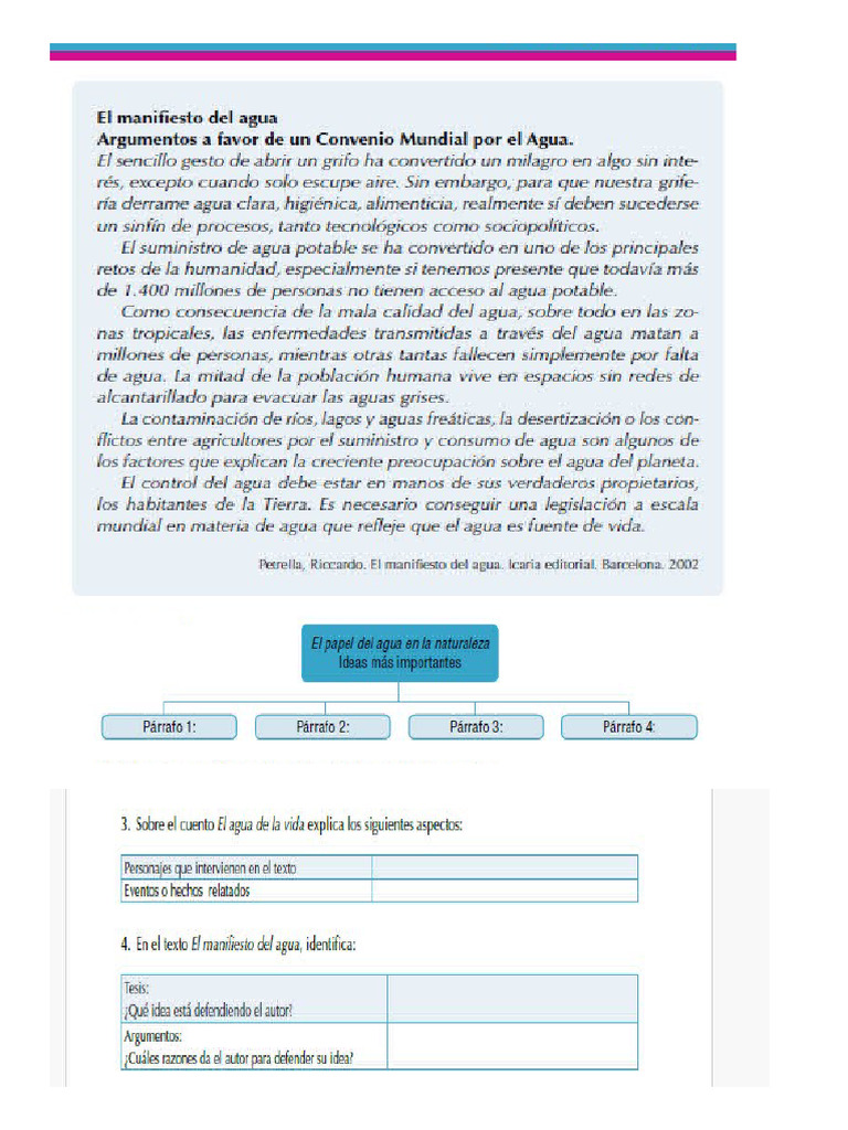 Taller El Agua 6° Comprension Lectora | PDF
