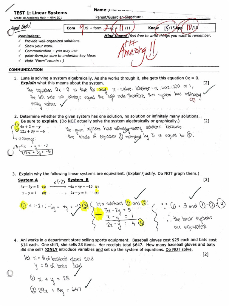Test 1 - Linear Systems (Sept 2024) - Sol'Ns (No Think) | PDF