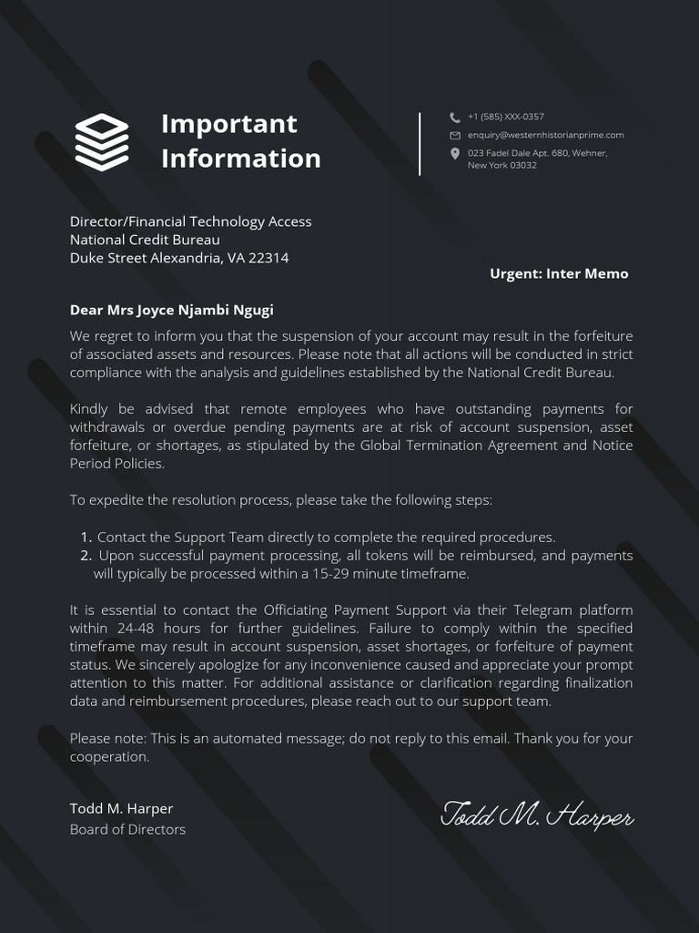 Subject Urgent Overdue Payment Notice and Impending Actions PDF | PDF