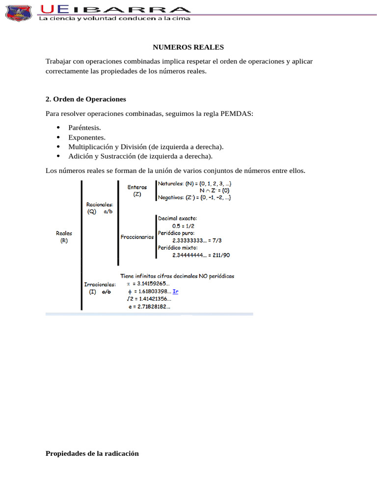 Operaciones Con Numeros Reales | PDF | Exponenciación | Matemáticas