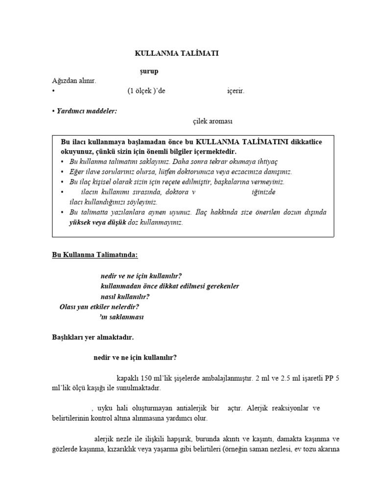 Desloran 2 5mg 5ml Surup KT | PDF