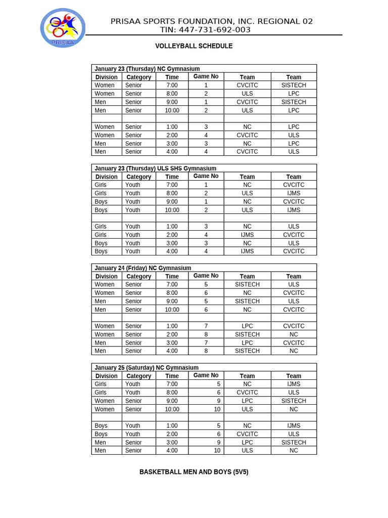 PRISAA 2025 Sports Schedule Overview | PDF