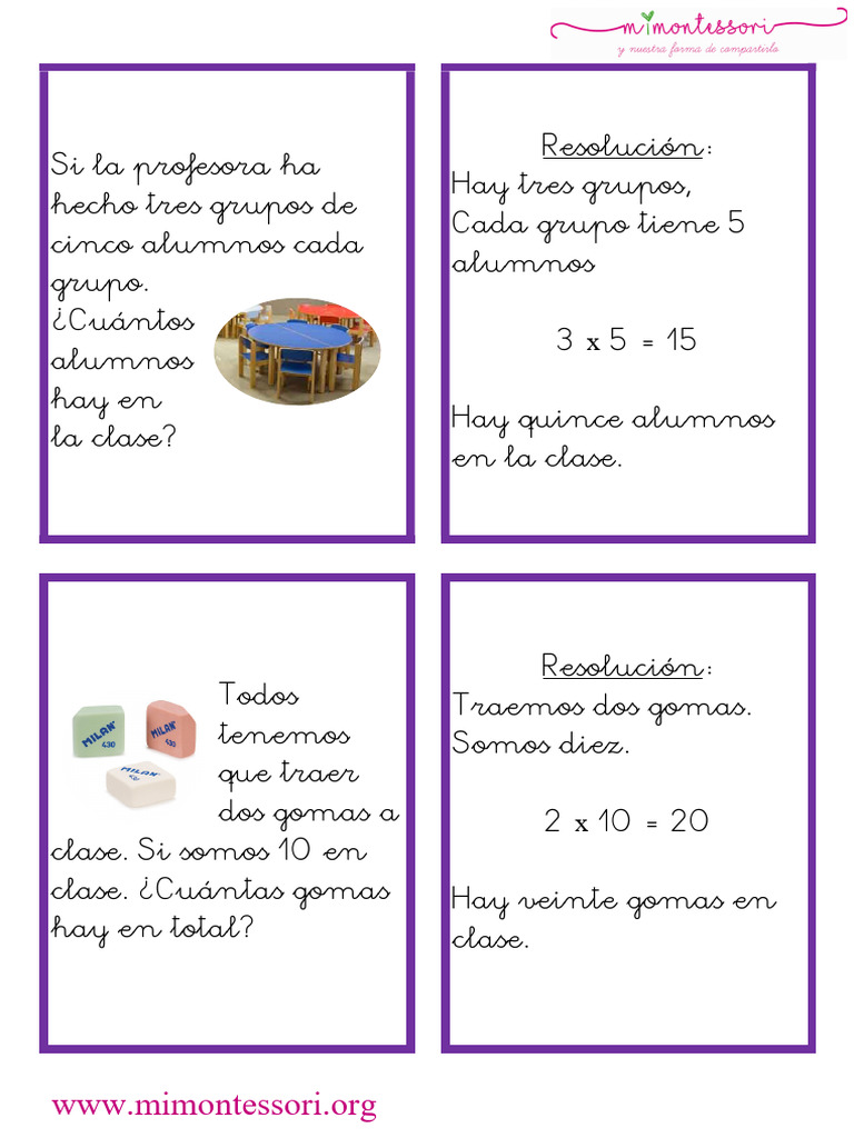 Tarjetas de Problemas de Multiplicaciones Nivel 1 | PDF