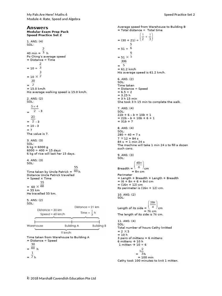 ModPack 04 Rate, Speed and Algebra Speed Practice Set2 Ans | PDF ...