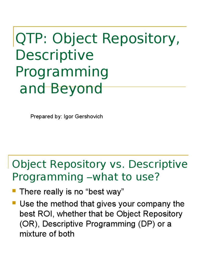 Qtp Object Repository Descriptive Programming And Beyond Pdf 3876