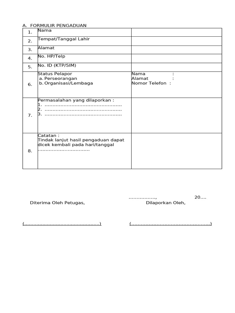 Format Formulir Pengaduan | PDF