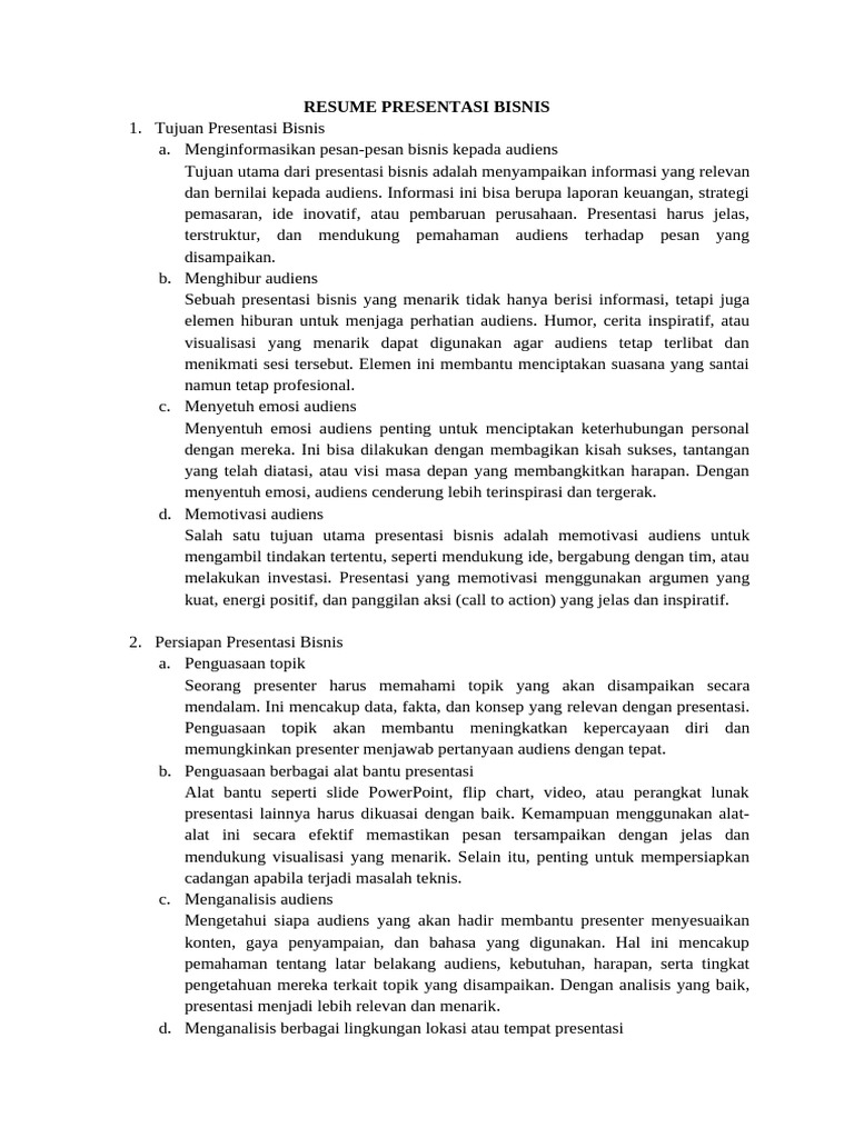 Resume Presentasi Bisnis | PDF