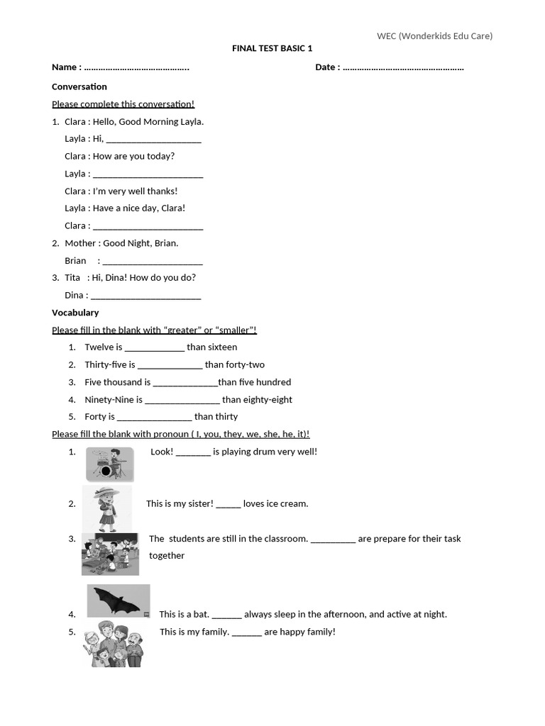 Final Test Basic 1 Book 1 | PDF | Syntax | Linguistic Morphology