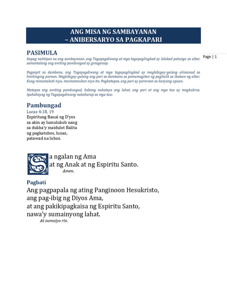 Liturgy 101 Priest Anniversary | PDF