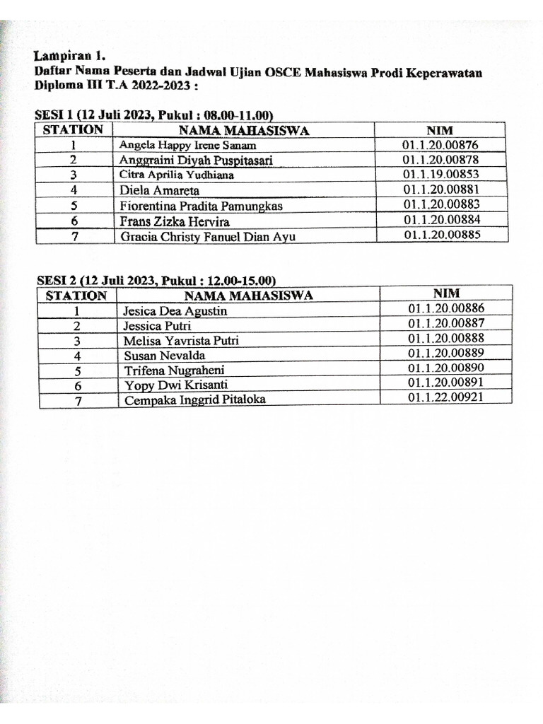 Jadwal OSCE Center DIII Kep TK 3 | PDF