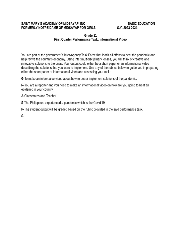 Performance Task | PDF