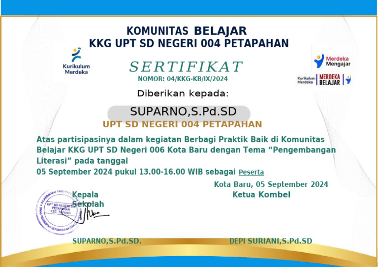 Sertifikat Kombel Sekolah | PDF