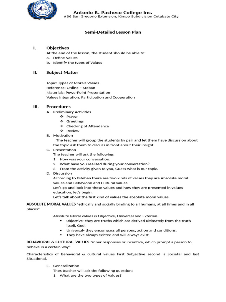 lesson plan25 | PDF | Morality | Behavioural Sciences
