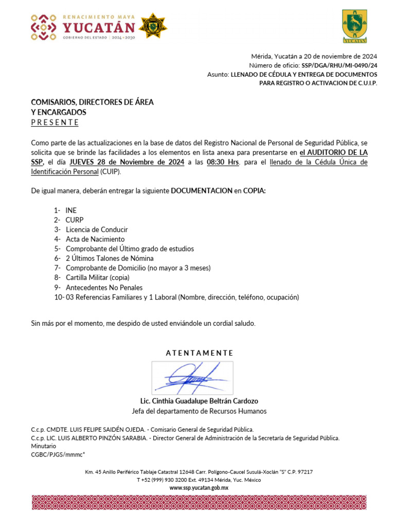 Circular para Llenado de Cedulas Cuip | PDF