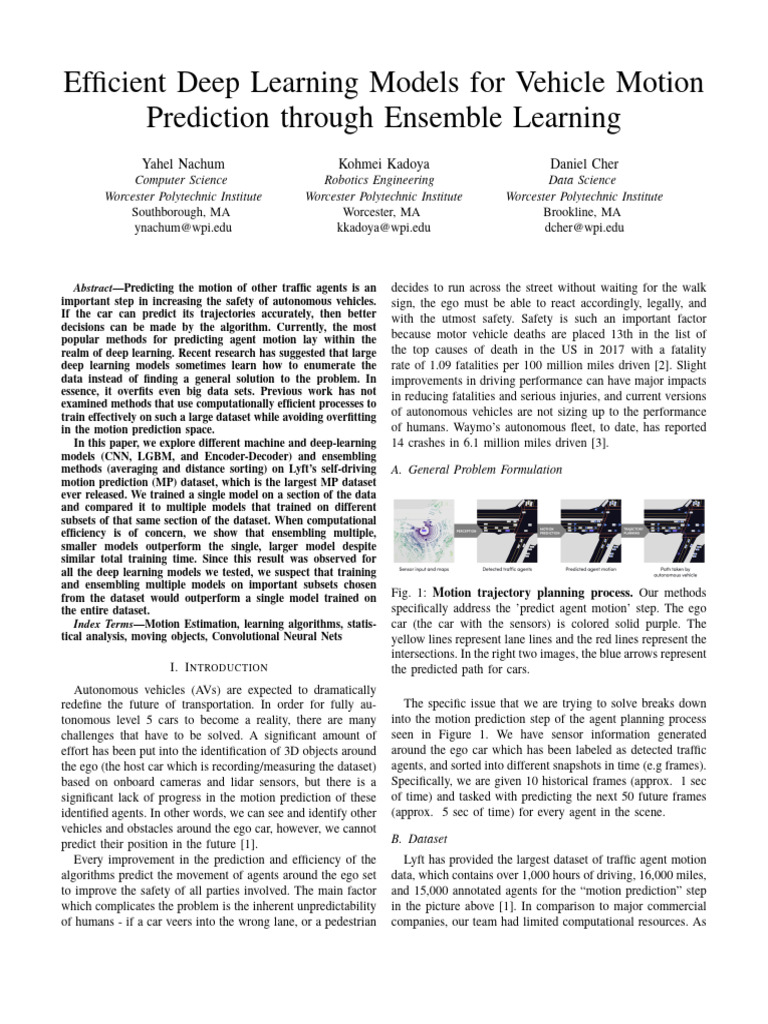 Efficient Deep Learning Models For Vehicle Motion Prediction Through ...