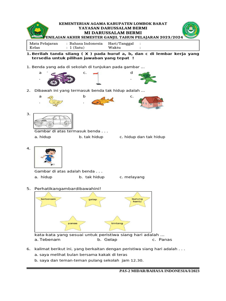 Soal Semester Ganjil 2023 2024 | PDF