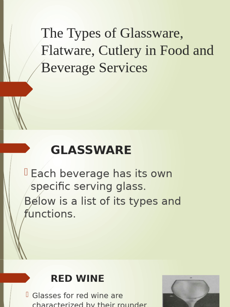 Types of Glassware Flatware Cutlery | PDF | Spoon | Tableware