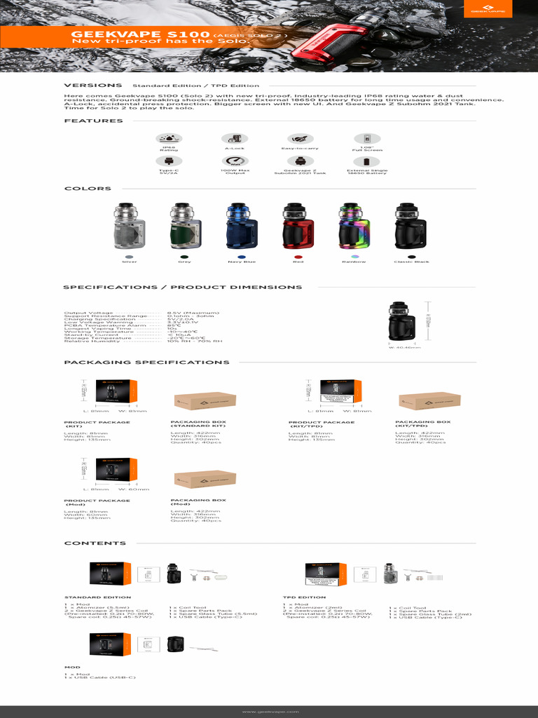 Geekvape S100 Spec | PDF
