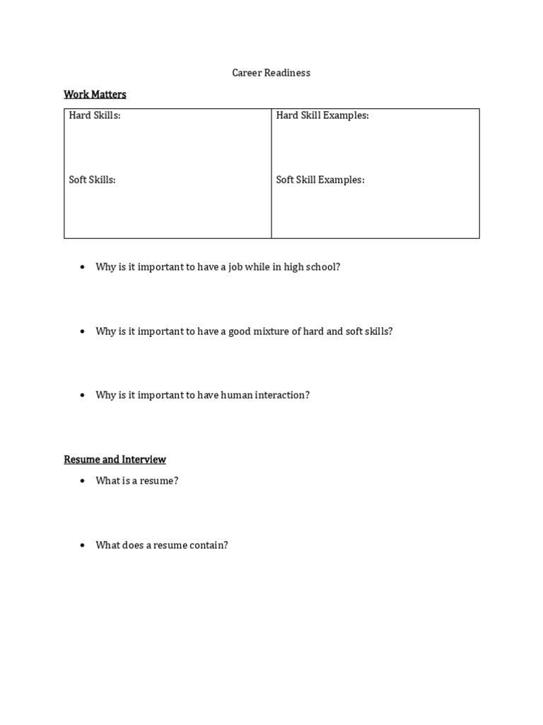 Career Readiness Fill in Notes | PDF
