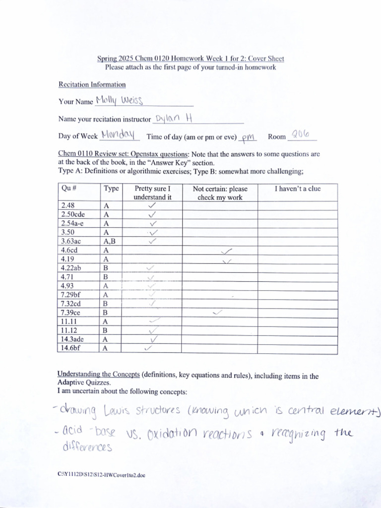 Chem hw week 1 for 2 | PDF
